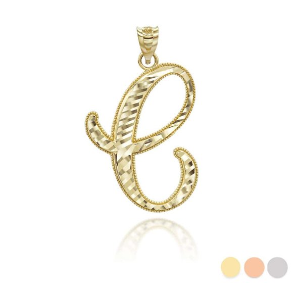 Element Shine | Jewelry | Solid K Gold Cz Cut Cursive Initial Letter C ...